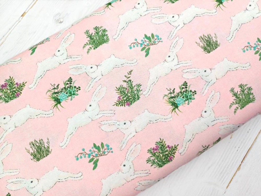 Bunny Fabric, 100% Cotton, Cute Floral Rabbit Print, Easter Fabric ...