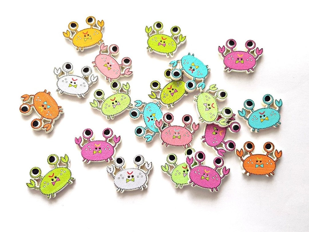 Cute Crab Shape Wooden Buttons, Kids Buttons, Sewing Crochet Knitting ...