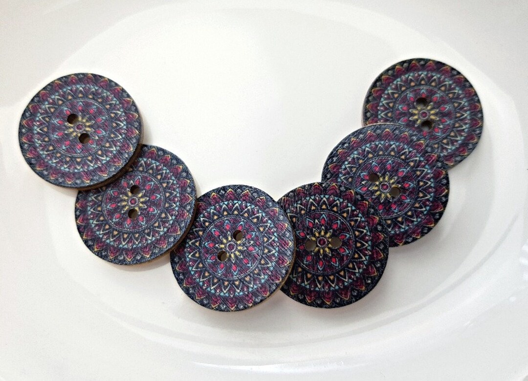 Mandala Wooden Buttons, Purple Bohemian Buttons, Tribal Patterned Boho ...