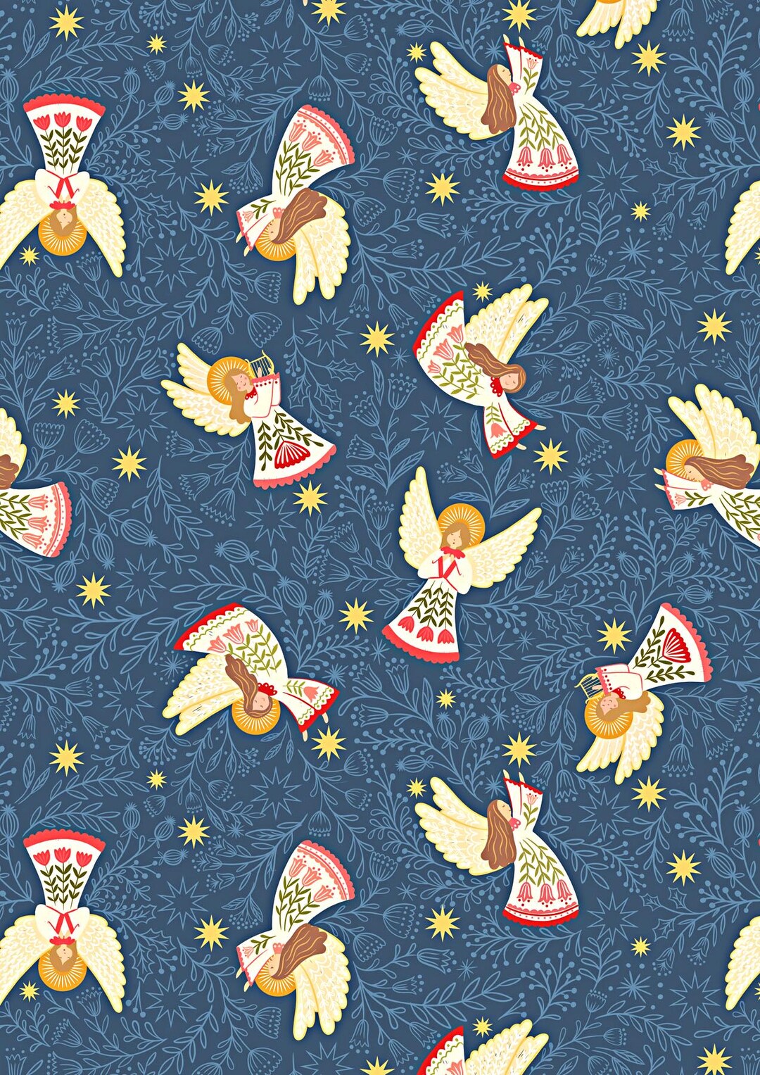 Christmas Angels Stars Metallic Gold 100% Premium Cotton Fabric Lewis ...