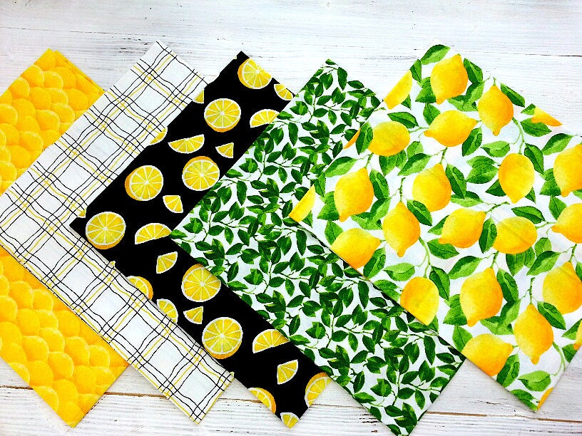 Fat Quarter Bundle Lemon Fabric Cotton Fabric Bundle | Etsy