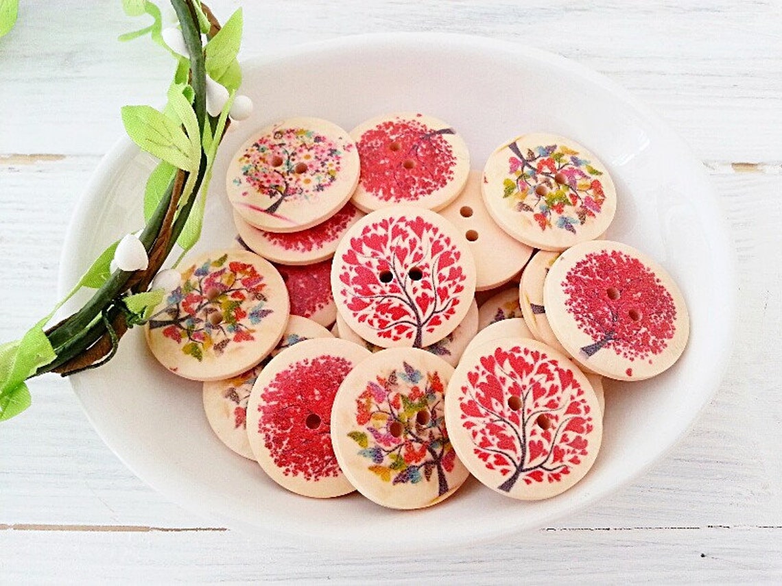 Wooden Buttons, Large Tree Buttons, Tree Design Buttons, 30 Mm Buttons ...