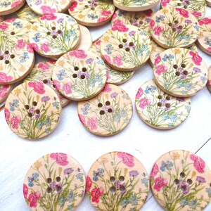 Meadow Flowers Wooden Buttons, Wild Flowers Large Buttons, Country ...
