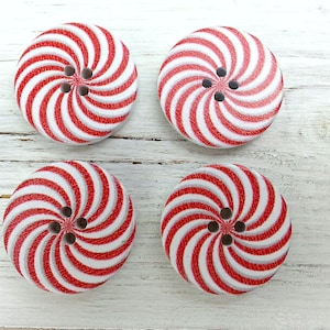 Christmas Buttons, Candy Cane Buttons, Wooden Buttons, 30 Mm Red and ...