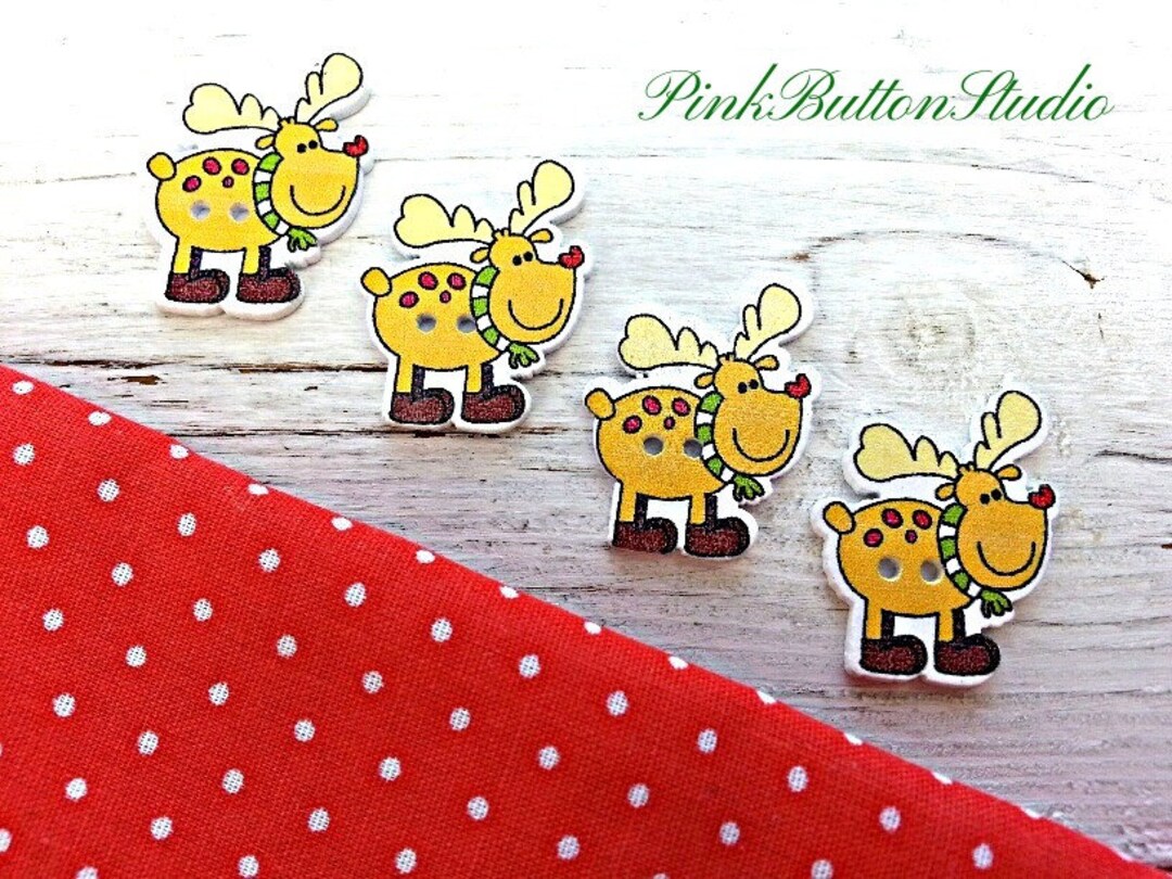 Christmas Buttons, Reindeer Buttons, Cute Rudolph Wooden Buttons ...