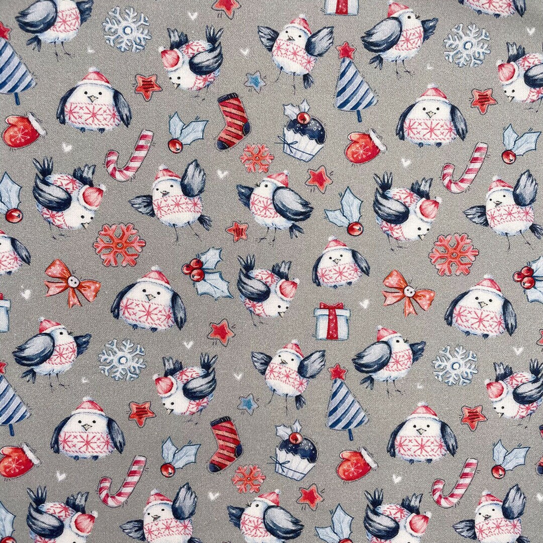Christmas Robin Fabric, 100% Cotton, Quilting Fabric, Cute Christmas ...