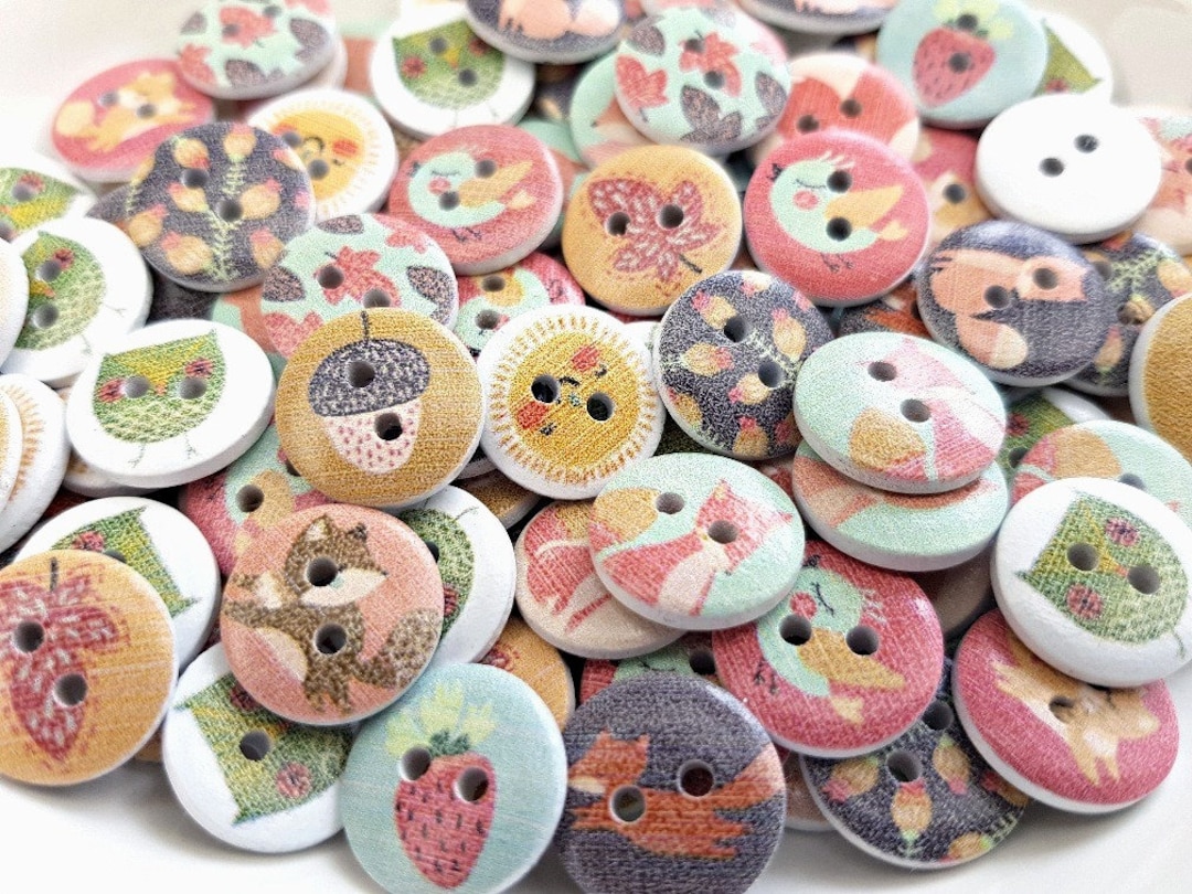 Woodland Wooden Buttons, Kids Buttons, Baby Buttons, Sewing Knitting ...