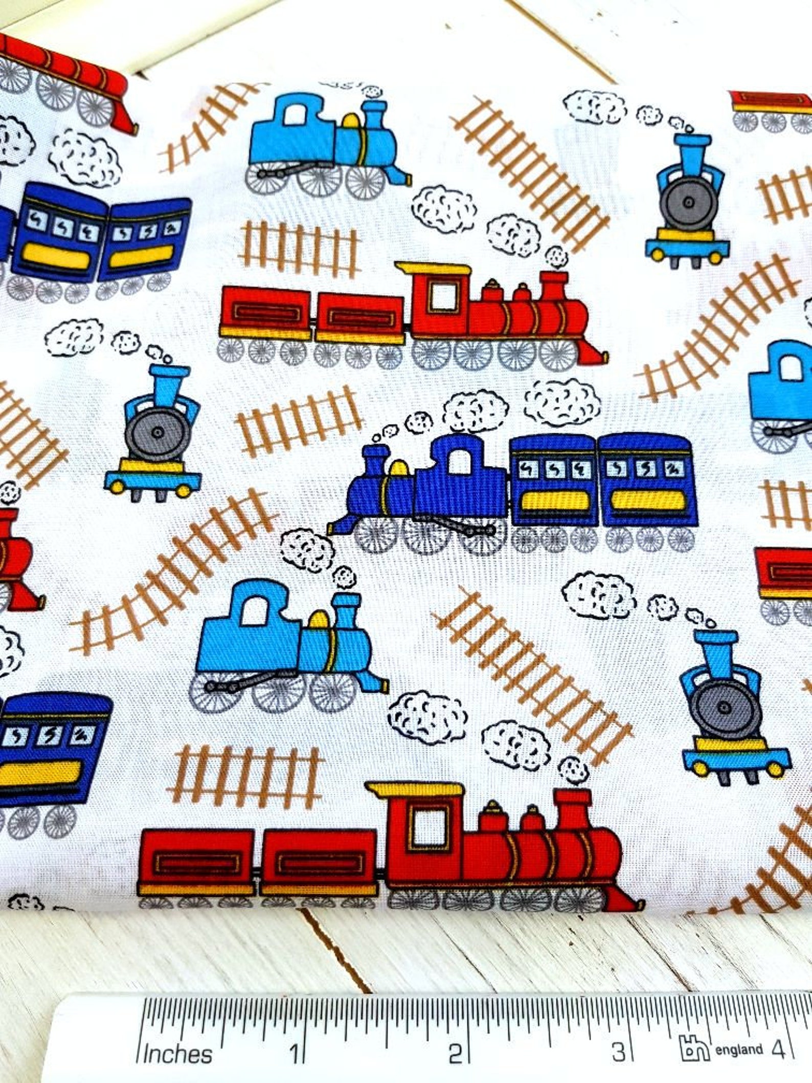 Train Fabric Polycotton Fabric Transport Material Kids | Etsy