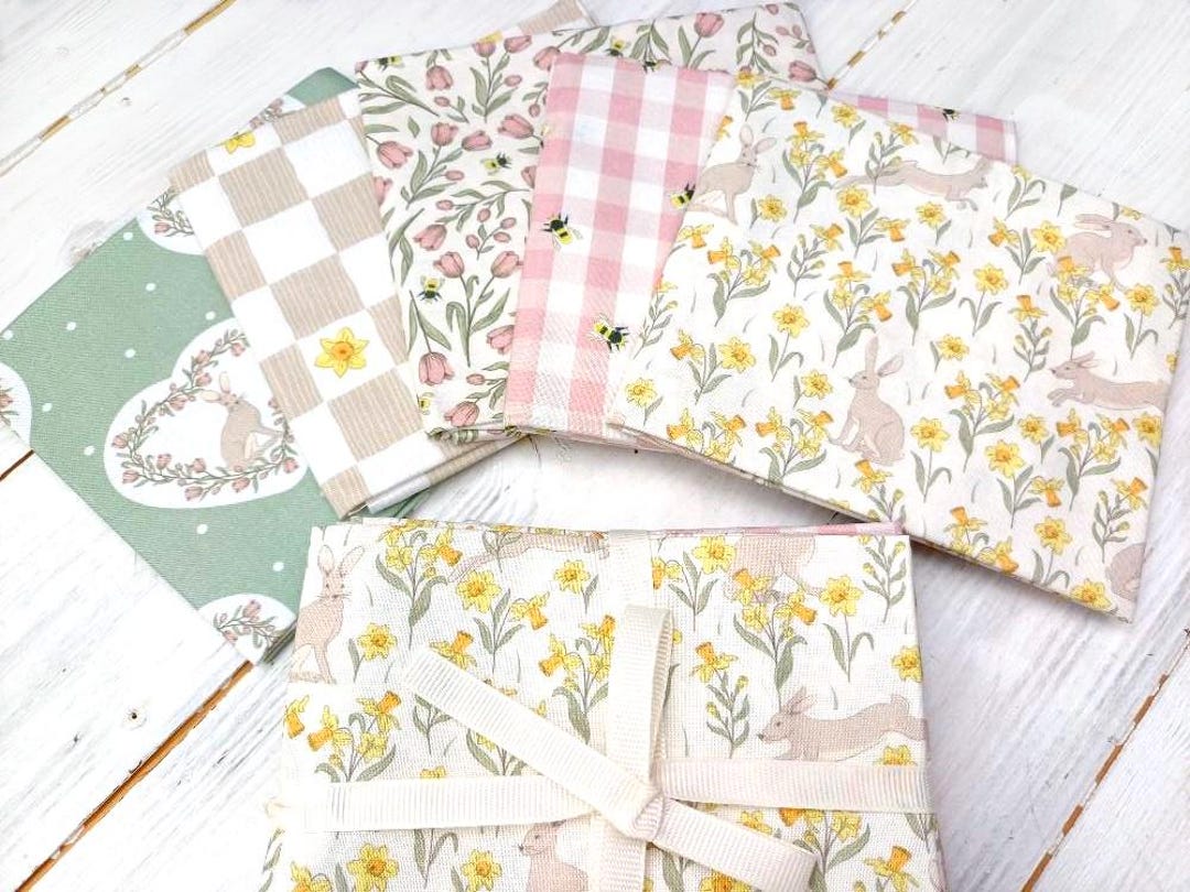 Spring Hare Fat Quarter Bundle, 100% Cotton, Easter Bunny Daffodil ...