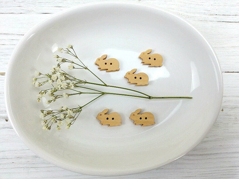 Bunny Buttons Wooden Buttons Rabbit Buttons Natural Wood | Etsy