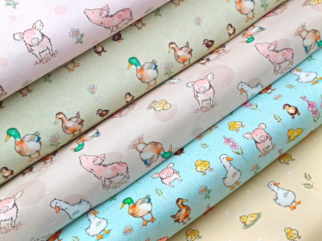 Farmyard Fabric, 100% Cotton, Cute Pig Duck Duckling Print, Quilting ...