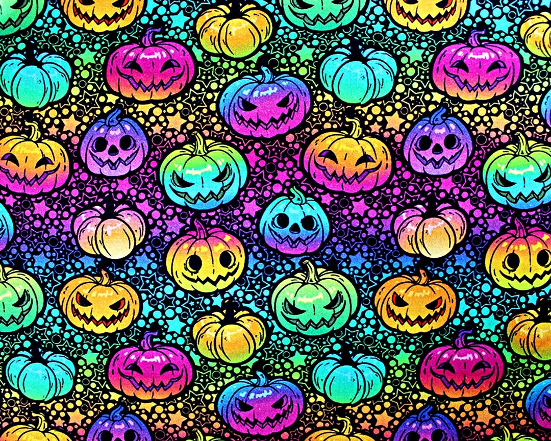 Halloween Rainbow Pumpkins Fabric, 100% Cotton, Quilting Sewing Craft ...