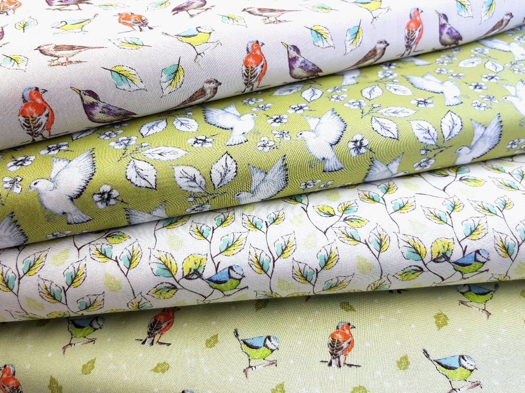 Birds Fabric, 100% Cotton, Quilting Fabric, Garden Birds Cotton Print ...