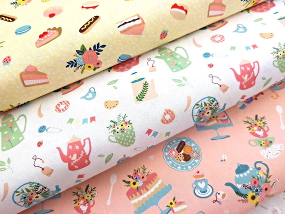 Tea Party Fabric 100% Cotton Quilting Fabric Tea Pot Sweets - Etsy UK