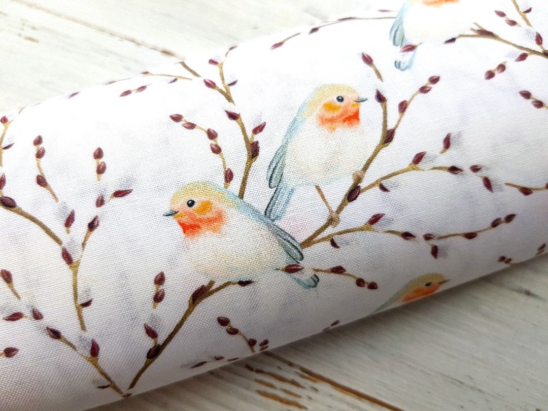 Winter Robin Christmas Fabric, 100% Cotton, Birds Cotton Print ...