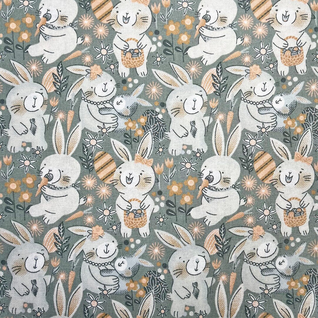 Easter Bunny Fabric, 100% Cotton, Cute Bunny Carrot Easter Eggs Print ...