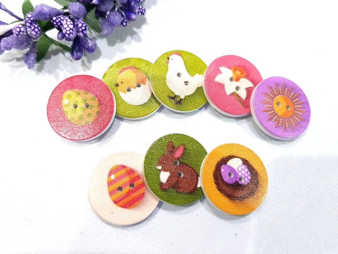 Easter Buttons, Bunny Easter Eggs Daffodils Two Hole Wooden Buttons ...