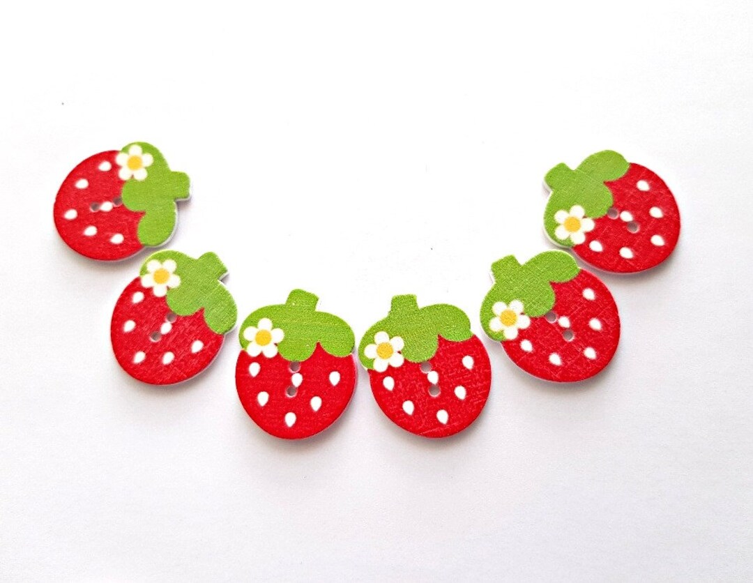 Cute Strawberry Buttons, Wooden Buttons, Fruit Buttons, Sewing Crochet ...