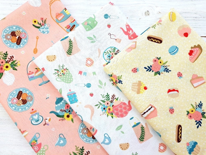 Tea Party Fabric 100% Cotton Quilting Fabric Tea Pot Sweets - Etsy