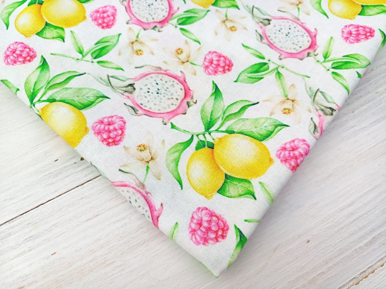 Fruit Fabric, 100% Cotton, Lemon Strawberry Pitaya Floral Print, Summer ...