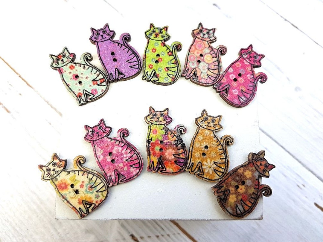 Cat Buttons, Wooden Buttons, Animal Buttons, Painted Wood Buttons ...