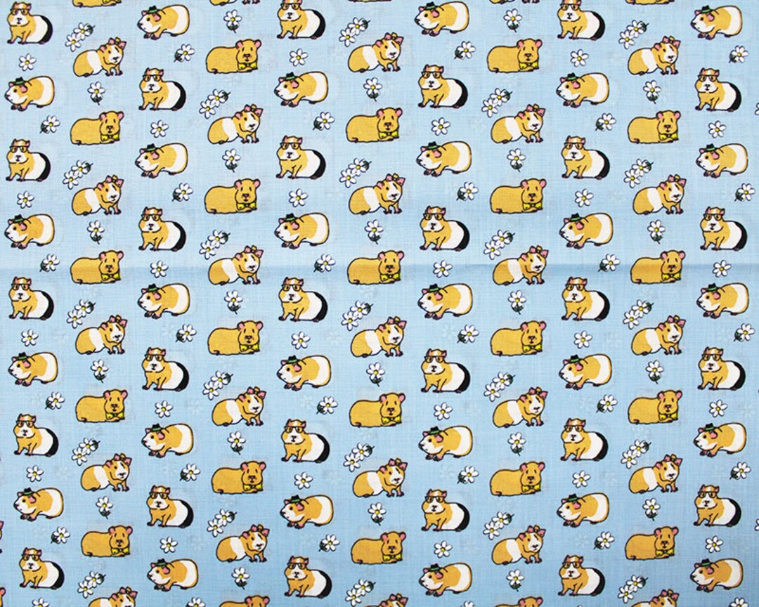 Cute Guinea Pig Polycotton Fabric, Pets Animal Floral Daisy Flower ...