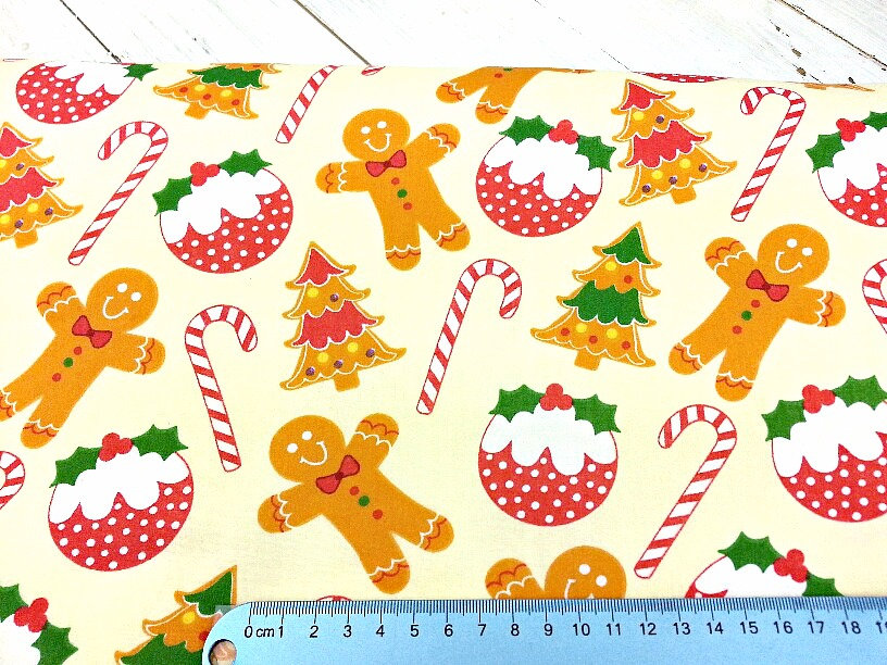 Christmas Gingerbread Man Fabric, Christmas Pudding Candy Canes ...