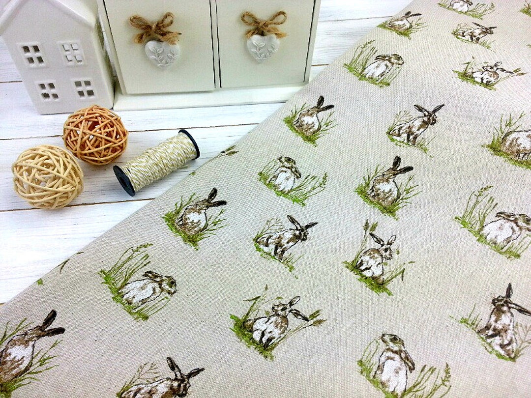 Hare Fabric, 100 % Cotton, Rabbit Animal Fabric, 140 Cm Width Linen ...