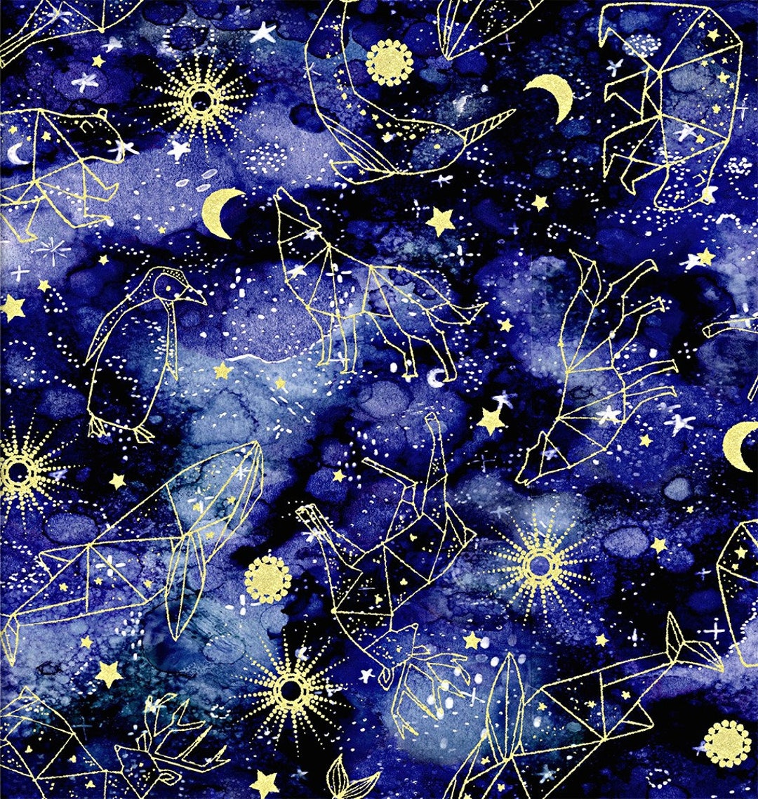 Arctic Animal Constellations Stars Fabric, 100% Cotton, Quilting Sewing ...