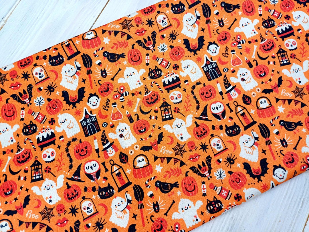 Halloween Fabric, 100% Cotton, Ghost Pumpkin Bat Print, Quilting Sewing ...