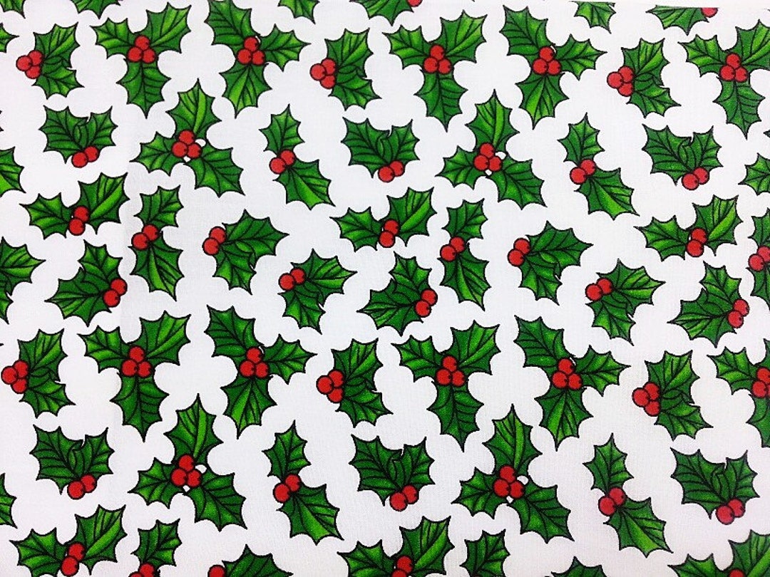 Christmas Fabric, Holly Fabric, Festive Fabric, Cotton Fabric, Holiday ...