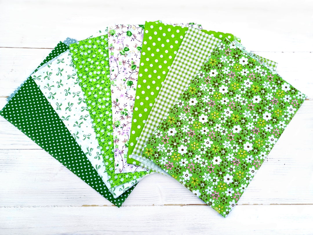 Green Fat Quarter Bundle, 100% Cotton, Quilting Sewing Craft Fabric, Small Print Fat Quarters ...