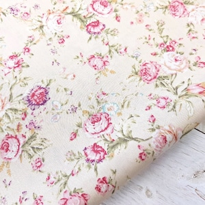 Vintage Rose Fabric, 100% Cotton Poplin, Small Flowers Pink Roses ...