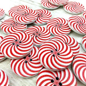 Christmas Buttons, Candy Cane Buttons, Wooden Buttons, 30 Mm Red and ...
