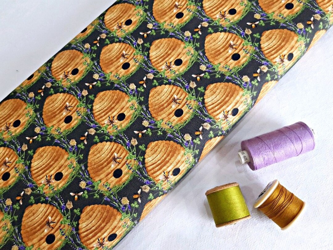 Beehive Fabric, 100% Cotton, Quilt Sewing Craft Fabric, Bee Floral ...