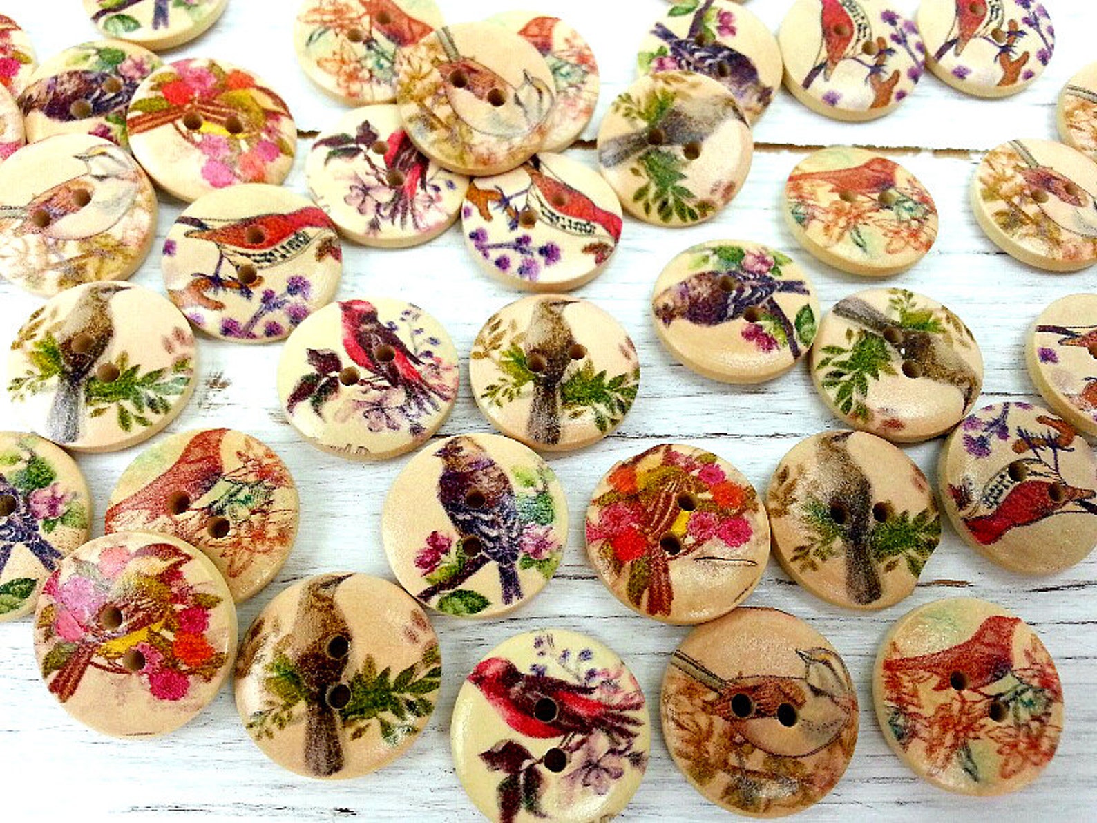 Bird Buttons, Wooden Buttons, Wooden Embellishments, Natural Wood ...