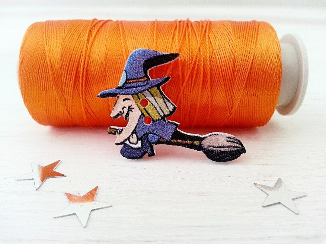 Halloween Witch Buttons, Wooden Buttons, Sewing Craft Buttons, Spooky ...