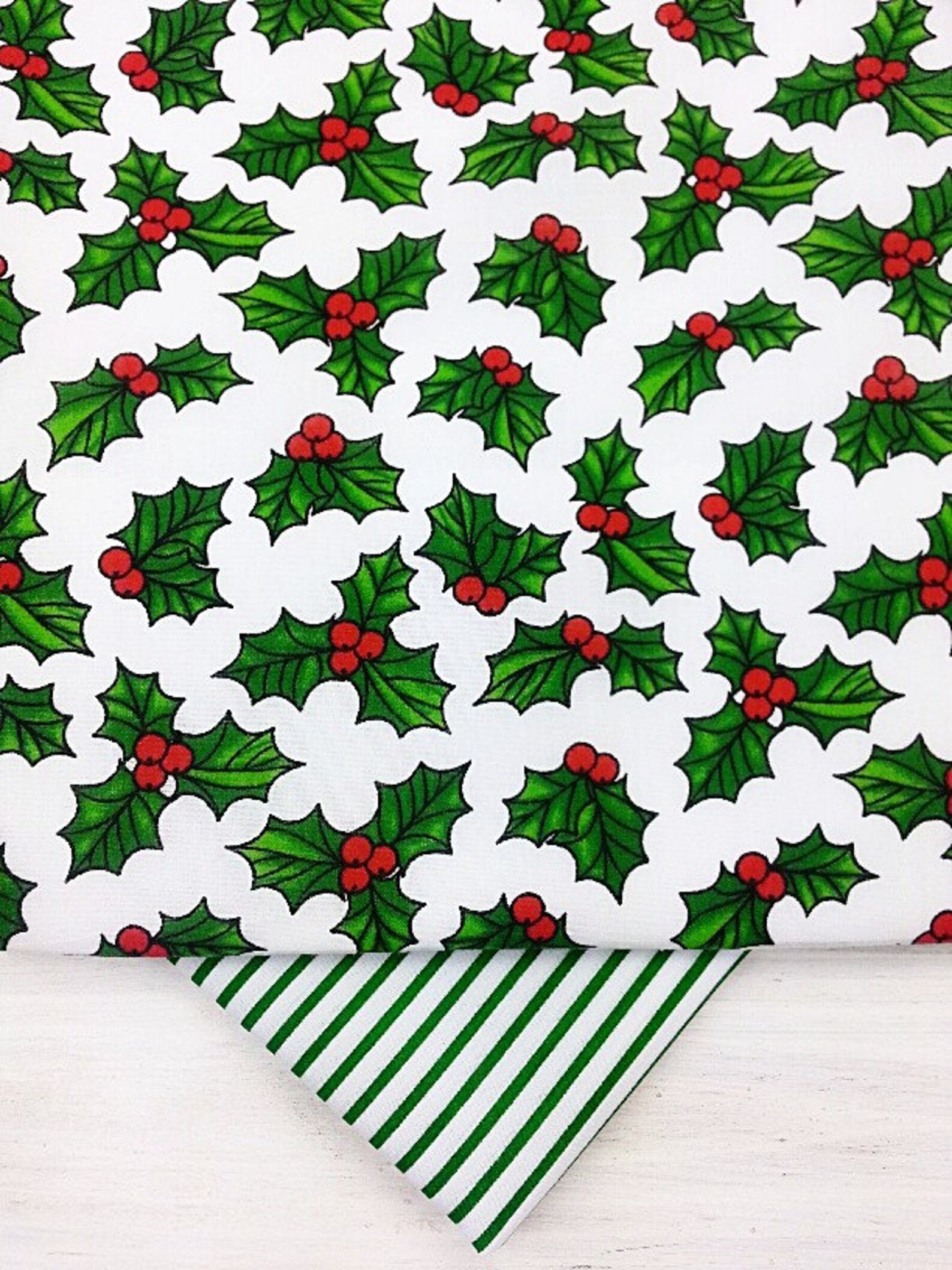 Christmas Fabric, Holly Fabric, Festive Fabric, Cotton Fabric, Holiday ...