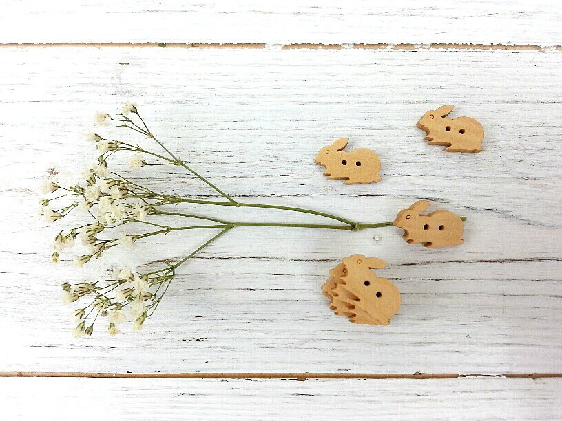 Bunny Buttons Wooden Buttons Rabbit Buttons Natural Wood | Etsy