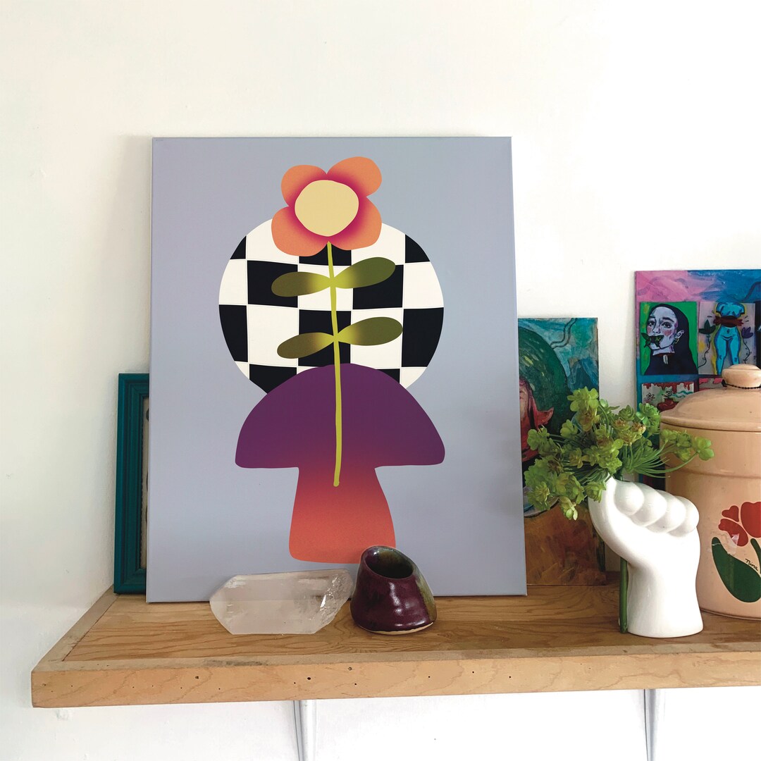 Funky Art Print, Flower Mushroom Print, Printable Wall Art, Groovy ...