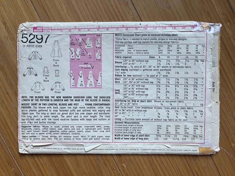 1972 Simplicity Pattern 5297. Size 14, Bust 36, Waist 28 - Etsy