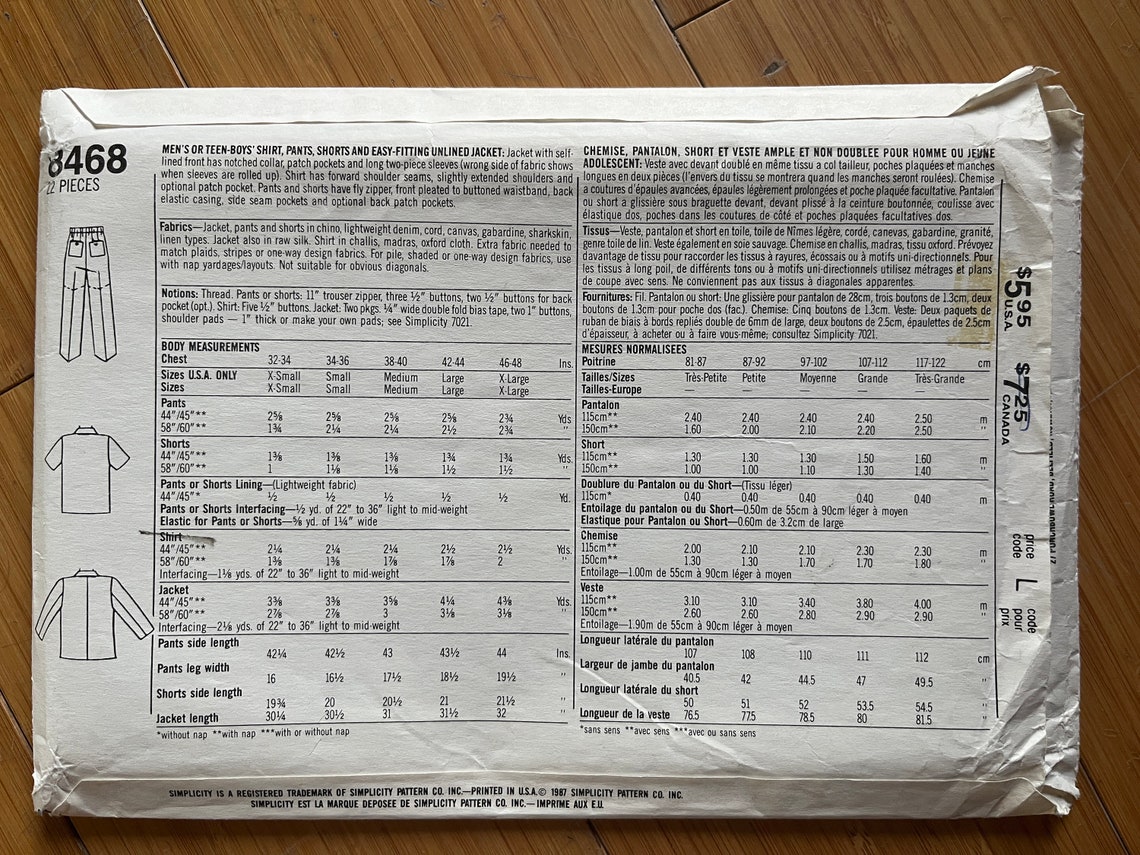 UNCUT 1987 Simplicity Pattern 8468. Size XL - Etsy
