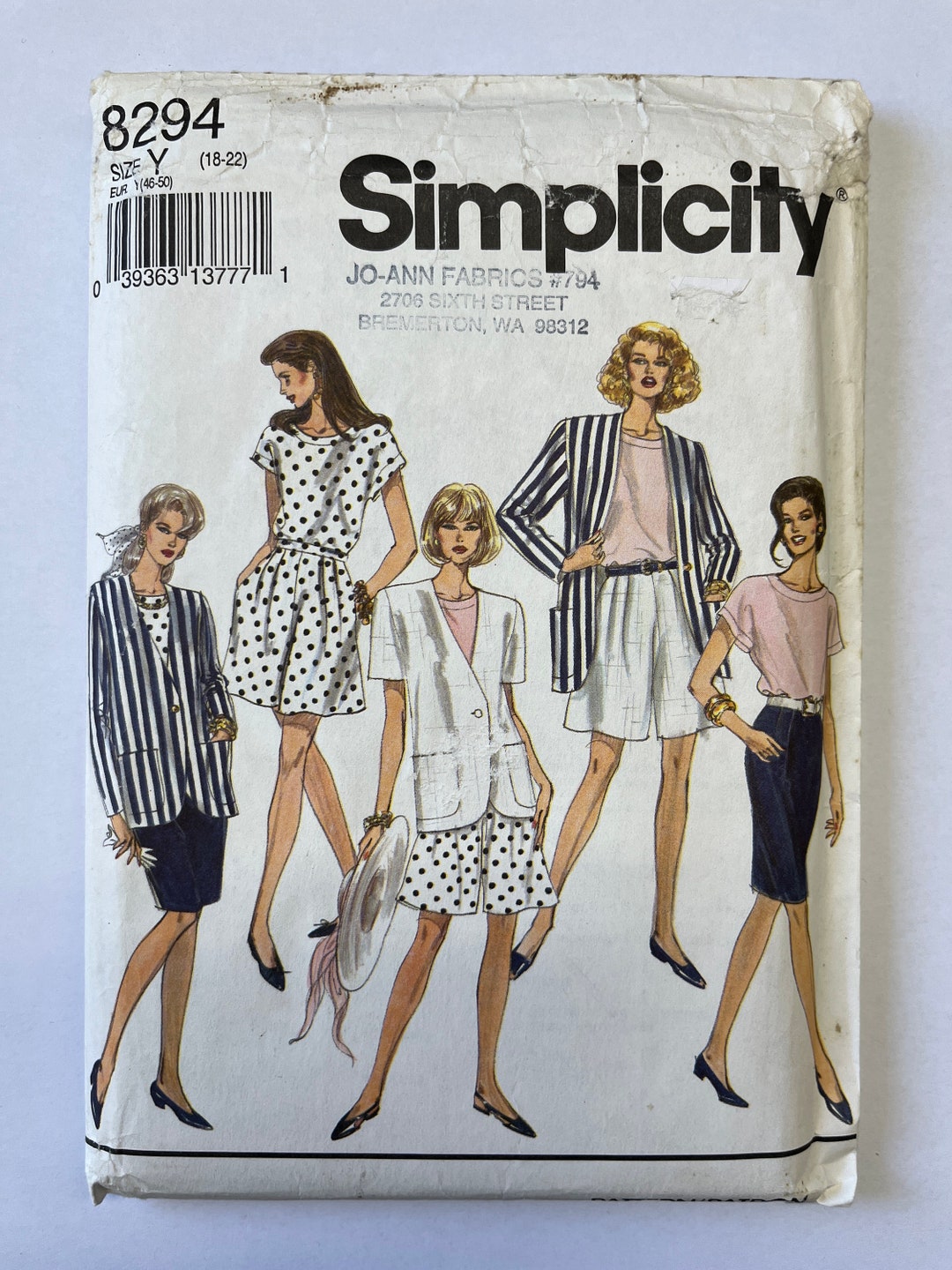 UNCUT 1993 Simplicity Pattern 8294. Sizes 18, 20, 22 - Etsy