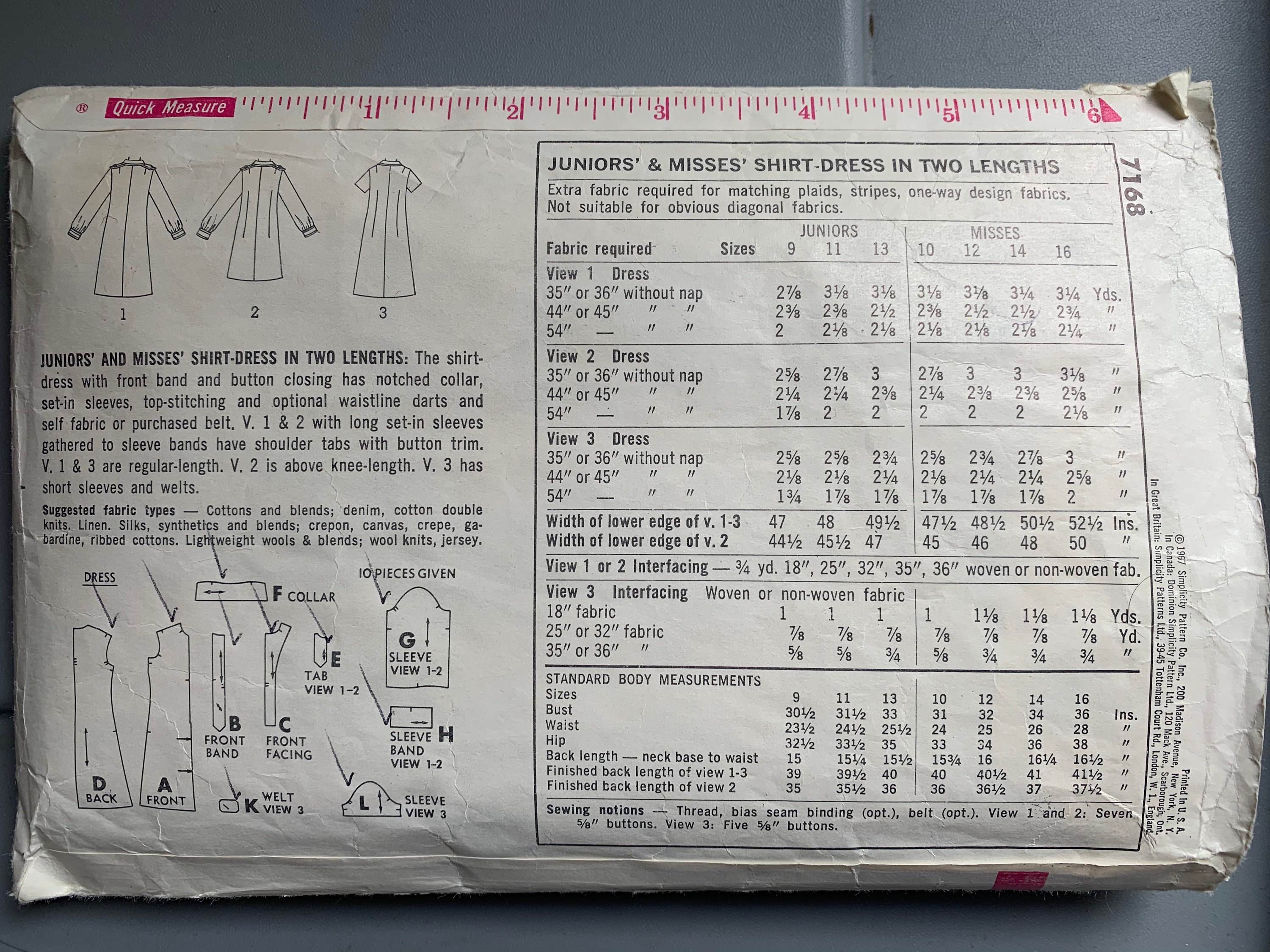 1967 Simplicity Pattern 7168. Size 14 Bust 34 - Etsy