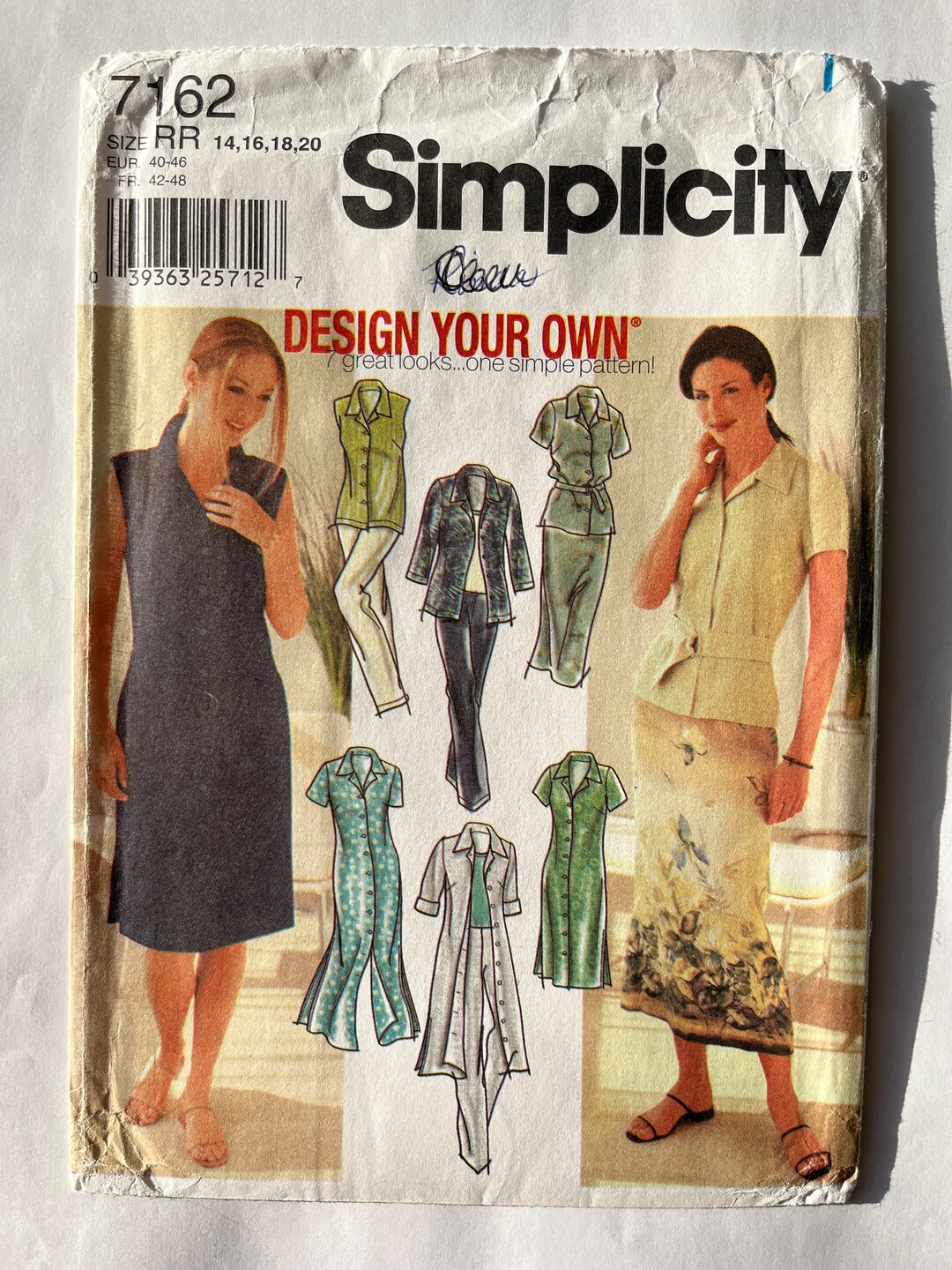 UNCUT 2000's Simplicity Pattern 7162. Size 14, 16, 18, 20 - Etsy
