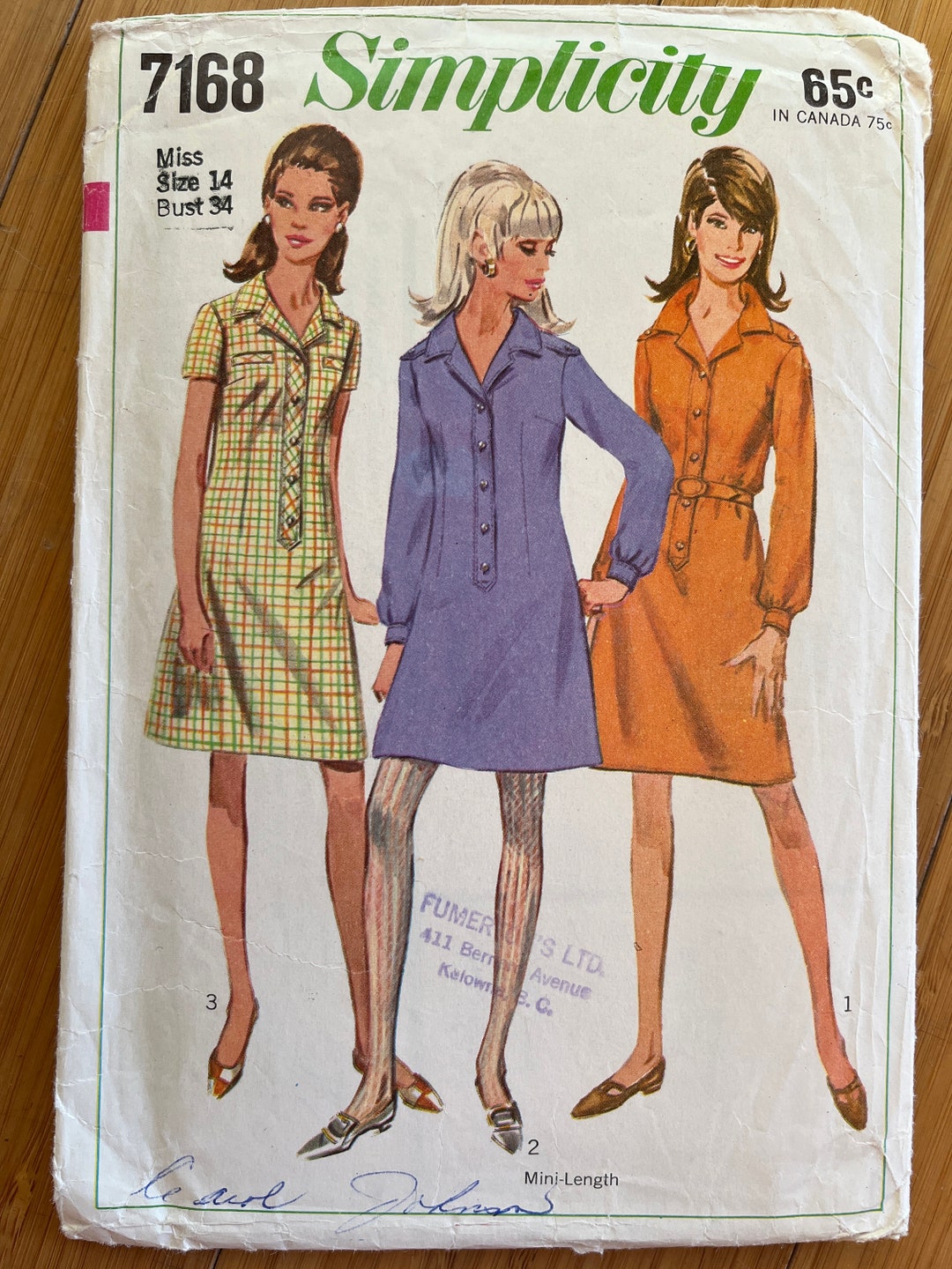 1967 Simplicity Pattern 7168. Size 14, Bust 34 - Etsy