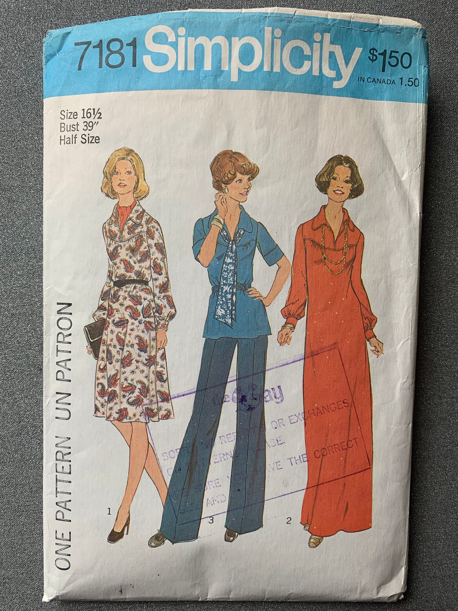 1975 Simplicity Pattern 7181. Size 16.5 Bust 39'' - Etsy