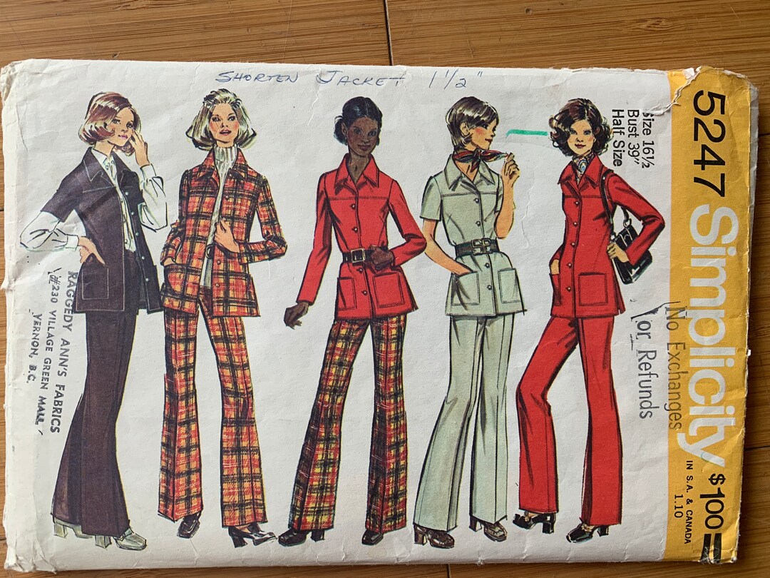 1972 Simplicity Pattern 5247. Size 16.5, Waist 39 - Etsy