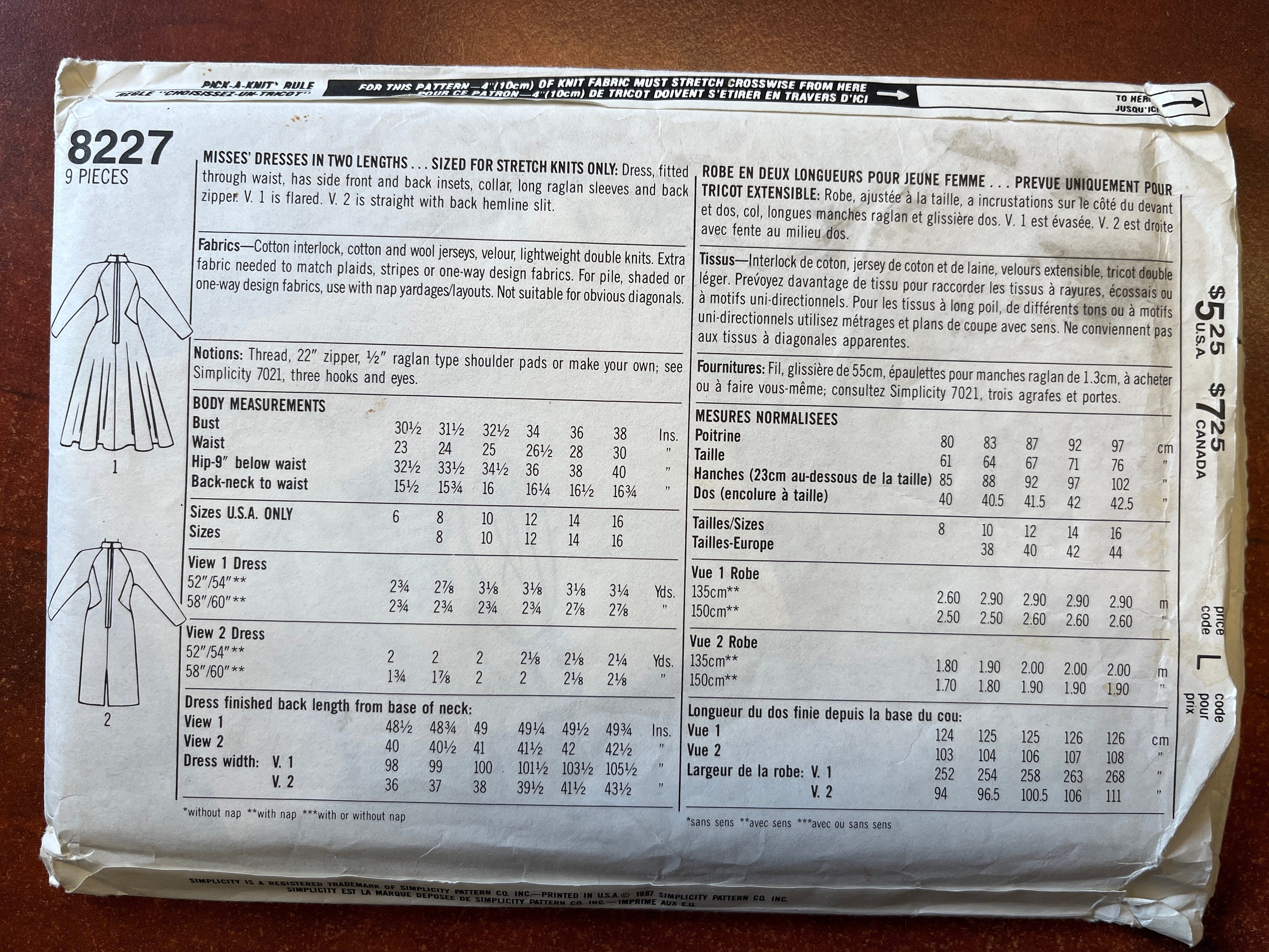 UNCUT 1987 Simplicity Pattern 8227. Size 8, 10, 12 - Etsy