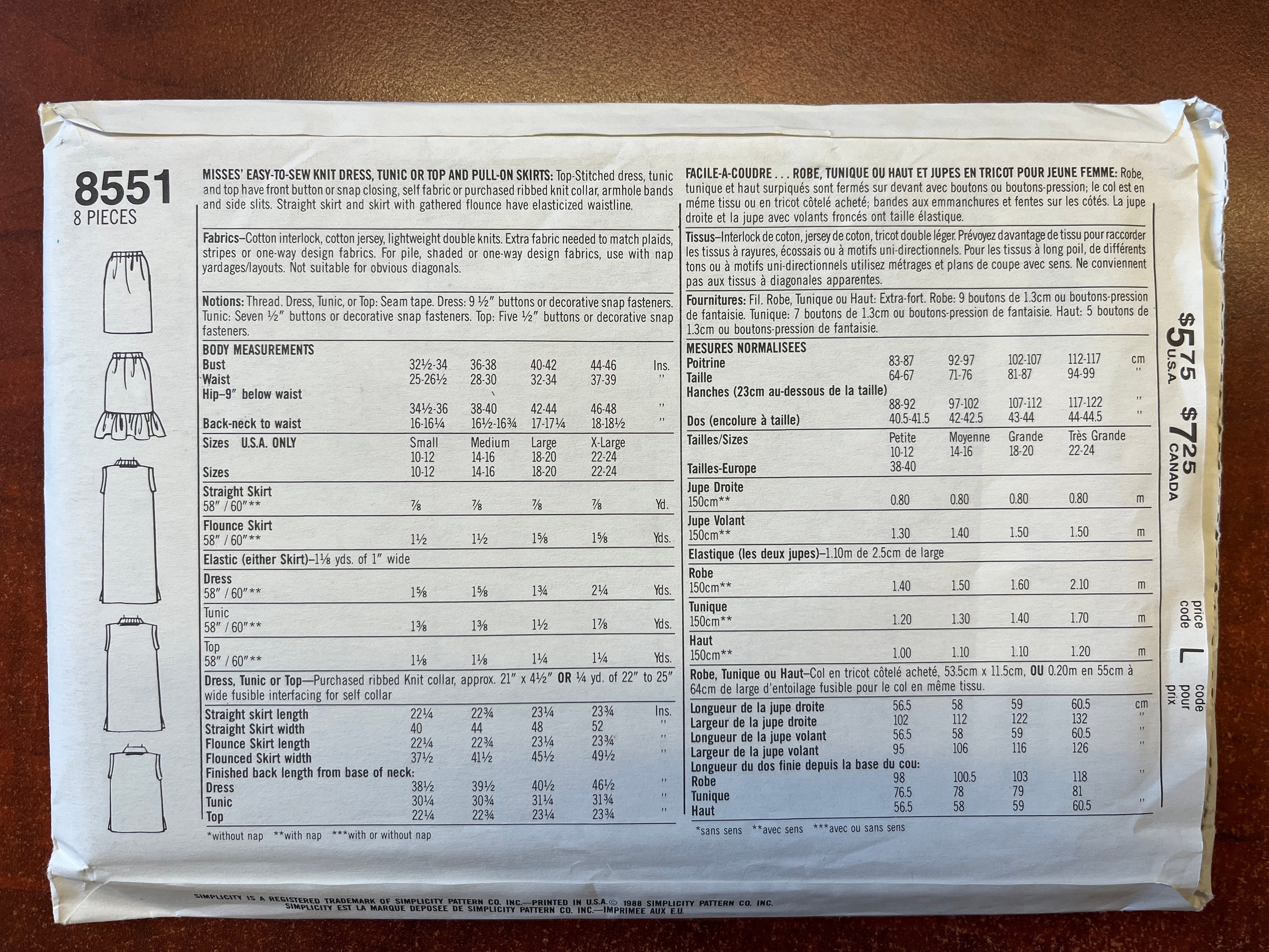 UNCUT 1988 Simplicity Pattern 8551. Size Small - Etsy